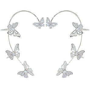2 Pcs Butterfly Ear Cuff,Butterfly Earrings Ear Cuffs for Women Non Piercing Butterfly Cuff Earrings Rhinestone Ear Wrap Earrings