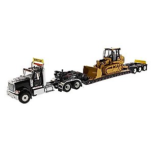 International HX520 Tandem Tractor Black with XL 120 Lowboy Trailer and CAT Caterpillar 963K Track Loader Set of 2 Pieces 1/50 Diecast Models by Diecast Masters 85599