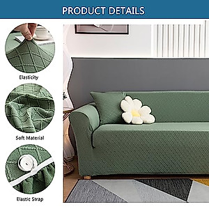 GUYIRT Solid Color Sofa Cover for 3 Cushion Couch, Easy Fit Sofa Cover, Stretch Universal Couch Cover for Sofa with Armrest-Blue-4 Seater(235-300cm)