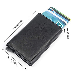 CHJGLNL Slim Wallet for Men with Money Clip,Pop Up Wallet RFID Blocking Aluminum Automatic Credit Card Holder Case Minimalist Leather Smart Wallet (Black)