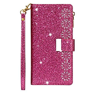 BOYUHII Silicone Protective Case for phone For Samsung Galaxy A50 / A30s / A50s Multi-card Slots Starry Sky Laser Carving Glitter Zipper Horizontal Flip Leather Case with Holder & Wallet & Lanyard ATC