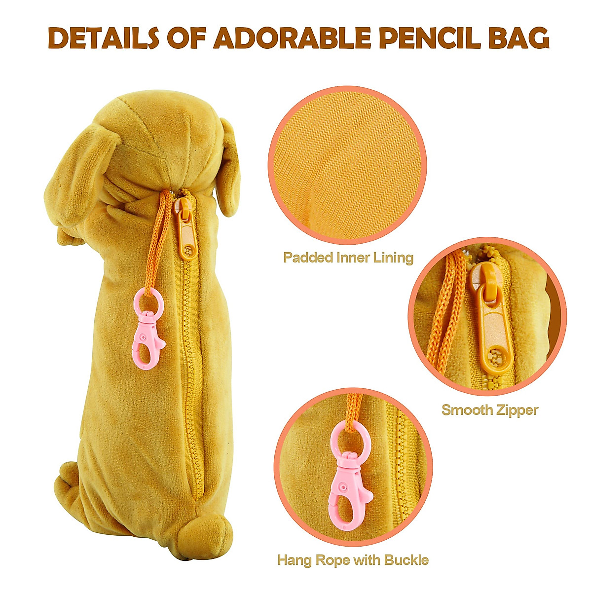 BB FUN HOUSE Pencil Case for Boy, 3D Dog Kids Pencil Pouch Plush Dog Toy Medium Animal Stuffed Storage Pen Bag for School Supplies, Golden Retriever