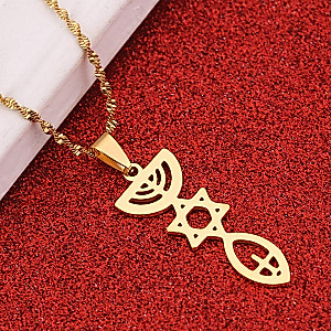 Messianic Necklace Jewish Holy Land Menorah Hexagram Israel Jewelry Mogen David Hanukiah Chanukkiyah (Gold Color)
