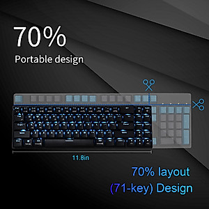 RK ROYAL KLUDGE RK71 Mechanical Keyboard 70% Compact Bluetooth Keyboard 71 Keys,Tenkeyless USB Wired/Wireless Portable Gaming/Office with Stand-Alone Arrow Keys for Windows MacOS (Brown Switch-Black)