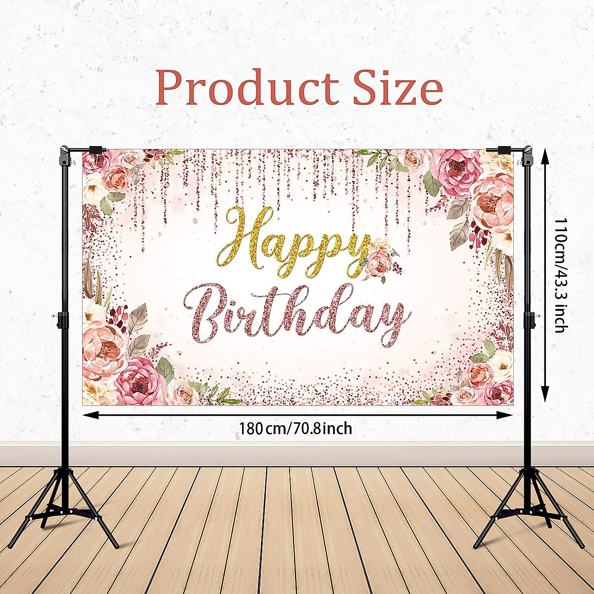 Rose Gold Happy Birthday Backdrop for Girls Women Happy Birthday Party Photography Background Decoration Photoshoot Banner (6.1 x 3.6ft)