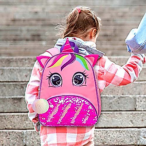 UFNDC Toddler Backpack for Girls, 3pcs Unicorn Sequin Preschool Bookbag with Lunch Box,Cute Kindergarten School Bag