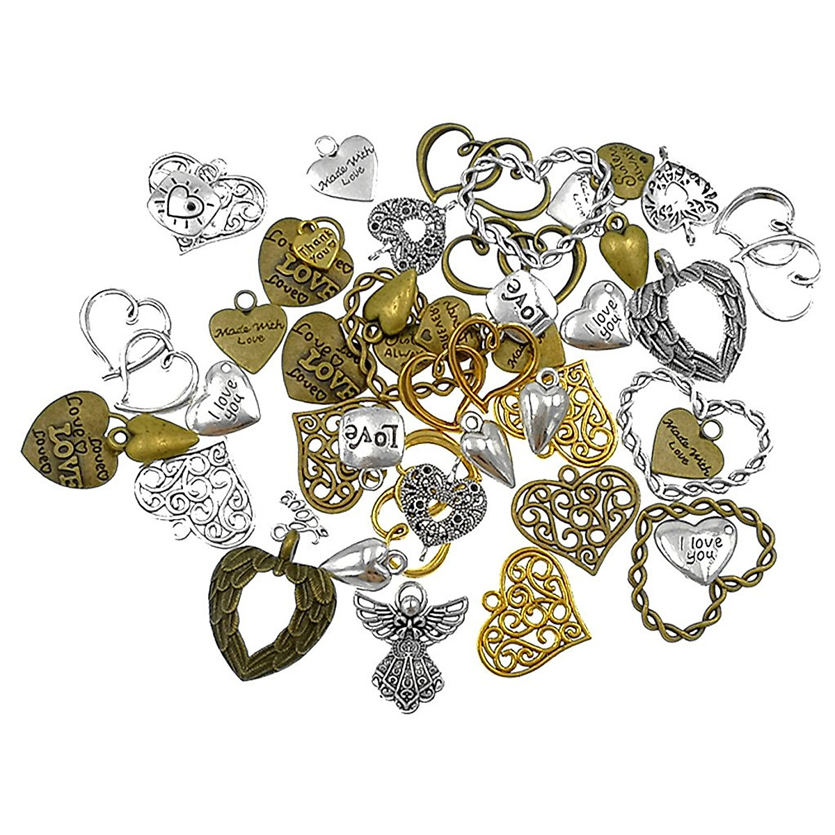 100 Grams Assorted Love Heart Shape Punk Steampunk Charm Pendant Connector for DIY Necklace Bracelet Jewelry Making Accessories