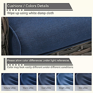 Gardenbee Patio Wicker Chairs Set of 2, Patio Rattan Dining Chairs with 3.5-inch Seat Cushions, High Back and Curved Armrest for Garden, Backyard, Balcony and Deck, Blue