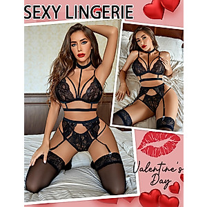 Avidlove Women Lace Garter Lingerie Set Sexy Bralette Bra and Panty Set(Black,Small)