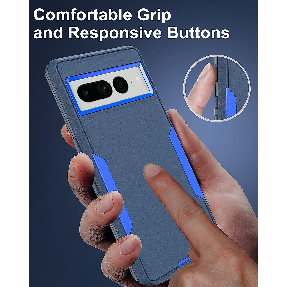 Dahkoiz for Google Pixel 7 Pro Case, with Dust-Proof Port Cover, Full Body Protection Rubber Protective Case for Google Pixel 7 Pro, Blue/Navy