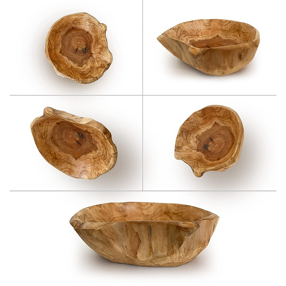 Wooden Bowl, Handmade Wooden Bowls with Wood Bead Garland, Natural, Fruit Bowl, Key Bowl for Decor, 8in-10in