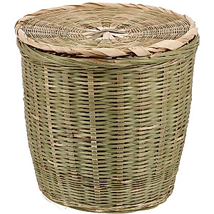 Luxshiny Wicker Waste Basket with Lid Bamboo Woven Trash Can Garbage Container Bins Flower Basket for Bathroom Kitchen Home Office