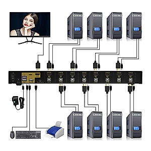 JideTech HDMI USB KVM Switch 8 Port Up to 4K@30Hz Resolution with USB 2.0 Hub Support Hotkey Mouse Switching for Linux, Windows, Mac, Unix