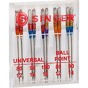 SINGER 04800 Universal Regular Point and Ball Point Sewing Machine Needle, Assorted Sizes, 8-Count
