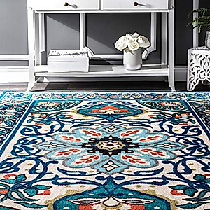 nuLOOM 4-Feet-by-6-Feet Floral Leda Rug - Blue