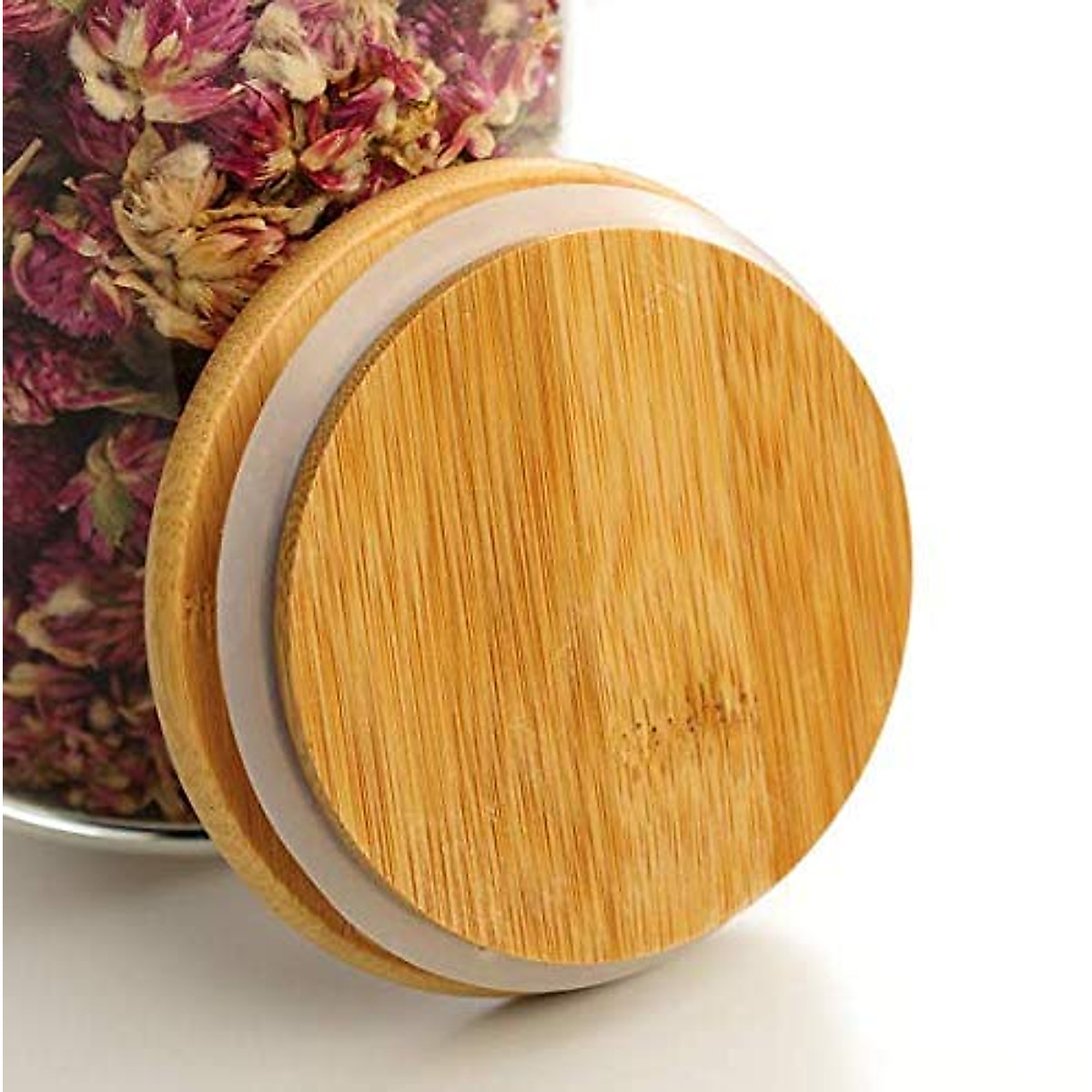 Glass Food Storage Jar Set of 2 (12 oz) BPA Free Clear Glass Canister with Airtight Seal Bamboo Lid Bulk Food Storage Containers for Cereal Tea Coffee Spice Sugar Cookies Nuts Candy