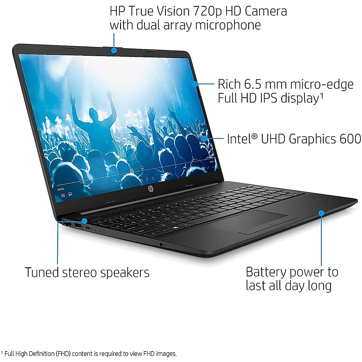 2022 Newest HP 15.6" FHD IPS Laptop Computer, Intel Celeron N4020(up to 2.8 GHz), 8GB RAM, 128GB SSD, Office 365, HDMI, Bluetooth, Webcam, USB-C, Windows 10S, Black, Online Class Ready, JVQ Mousepad