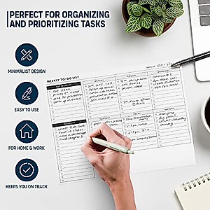 Weekly Planner Pad: To Do List Desk Notepad with Multiple Sections - 8.5x11" 52 Sheets - Undated Tear Off Notebook Calendar - Habit Planning Tracker, Task Goal Checklist Organizer - Agenda Plan Pad