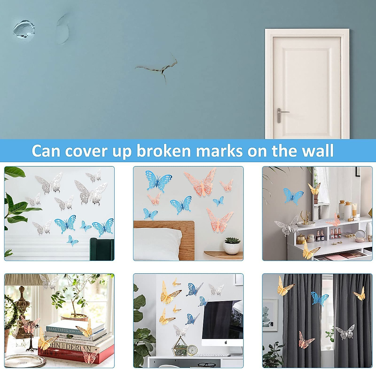 Butterfly Wall Decor 48pcs 3D Stickers Decoration, for Kids Baby Bedroom Paper Butterflies Gold Friendship Stickers Decor Teachers Office Classroom Party for Christmas Gifts Friends Stickers Set.