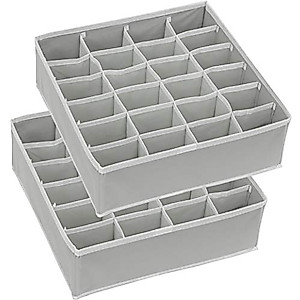 Simple Houseware 2 Pack Closet Socks Organizer, 24 Cell Drawer Divider, Grey