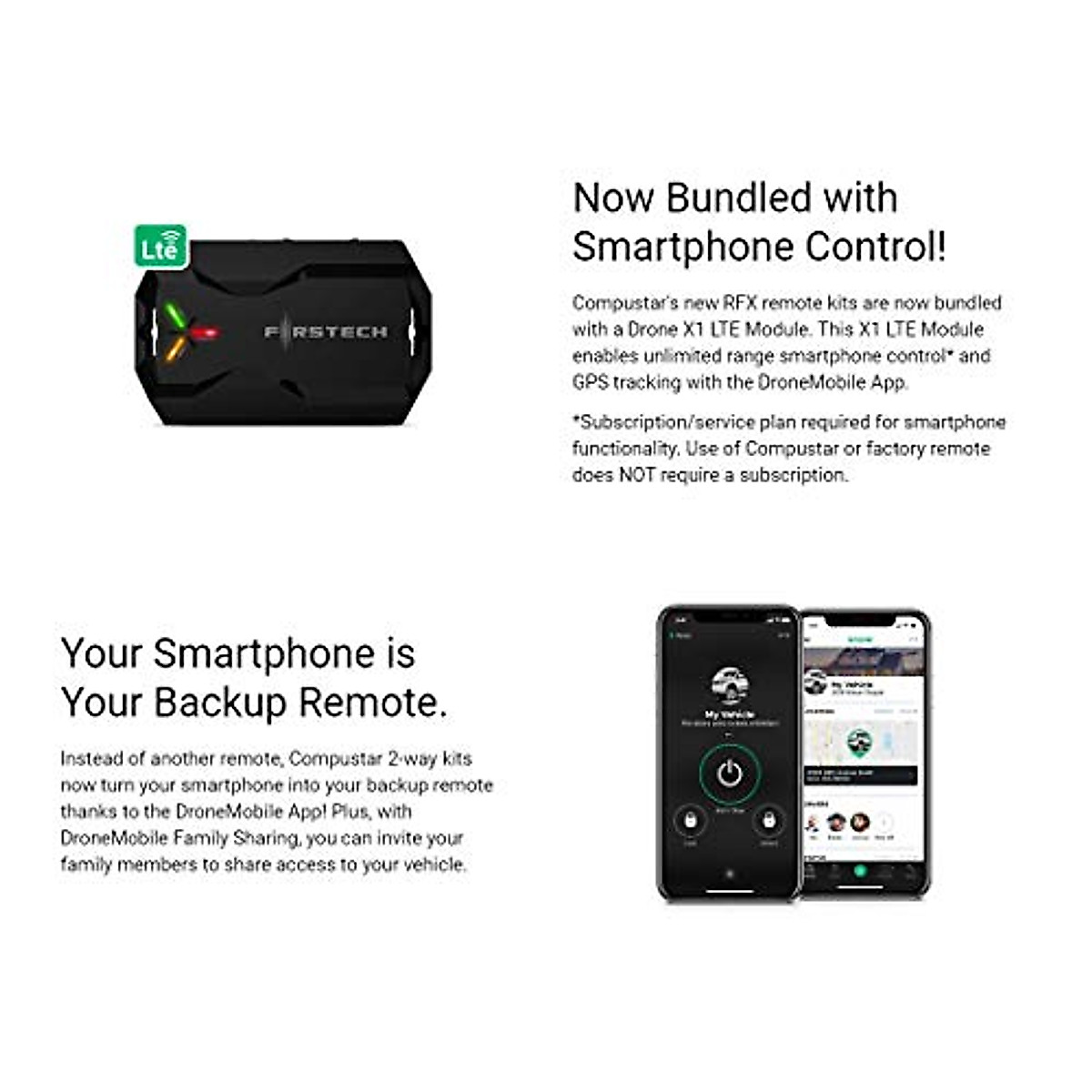 Compustar CSX4900-S 4-Button 2-Way, 3000' Remote Start System w/Drone X1LTE