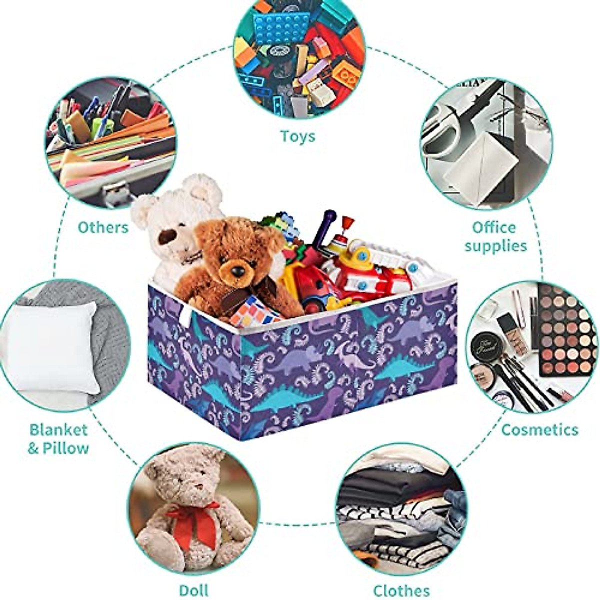 visesunny Rectangular Shelf Basket Blue and Purple Dinosaur Animal Clothing Storage Bins Closet Bin with Handles Foldable Rectangle Storage Baskets Fabric Containers Boxes for Clothes,Books,Toys,Shelv