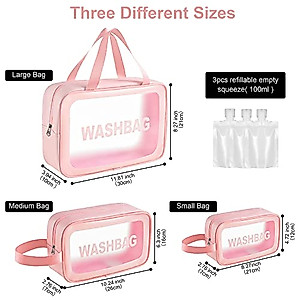 TOUYINGER Cosmetic Bag,3 Pcs Toiletry Bag Makeup Bag Travel Bag Set for Toiletries, Portable Toiletry Bags for Traveling Women, Translucent Waterproof Make Up Bag for Travel and Bathroom(3 Pcs-Pink)