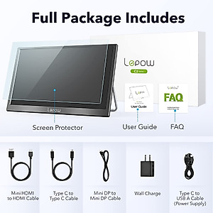 Lepow Portable Monitor C2S 15.4" Portable Laptop Monitor 1080P IPS Screen with Dual Speakers Foldable Kickstand HDMI USB Type-C Mini DP, External Travel Monitor for Laptop PC Phone Xbox Switch PS4