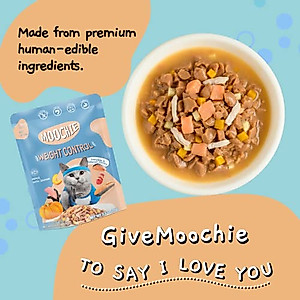 MOOCHIE Wet Cat Food - Weight Management - Grain Free Wet Cat Food - Minced Salmon & Prebiotics - No Added Preservatives or Artifical Flavoring - Adult Cat Food - 12 x 2.5oz Pouch