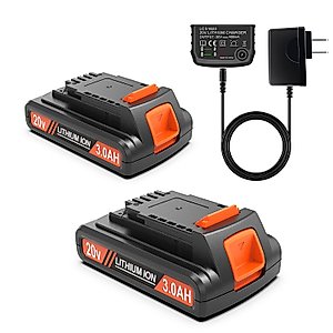 PEYESTEN 2 Pack 3000mAh 20v MAX Battery and Charger, Replacement for Black and Decker 20v Lithium Battery, Compatible with All Original Cordless Power Tools and Charger.