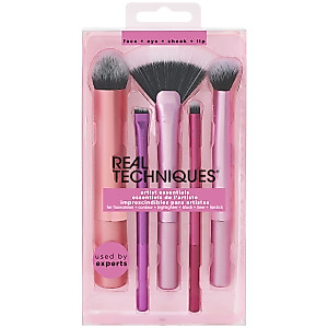 Real Techniques Artist Essentials Makeup Brush Set, For Foundation, Blush, Highlighter, Eyeshadow, & Liner, Professional Makeup Tools, Synthetic Bristles, Vegan & Cruelty-Free, 5 Piece Set