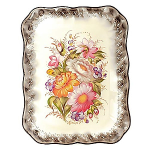 250x320 mm Zhostovo Patterns Hand Painted and Lacquered by Blagova Metal Forged Tray