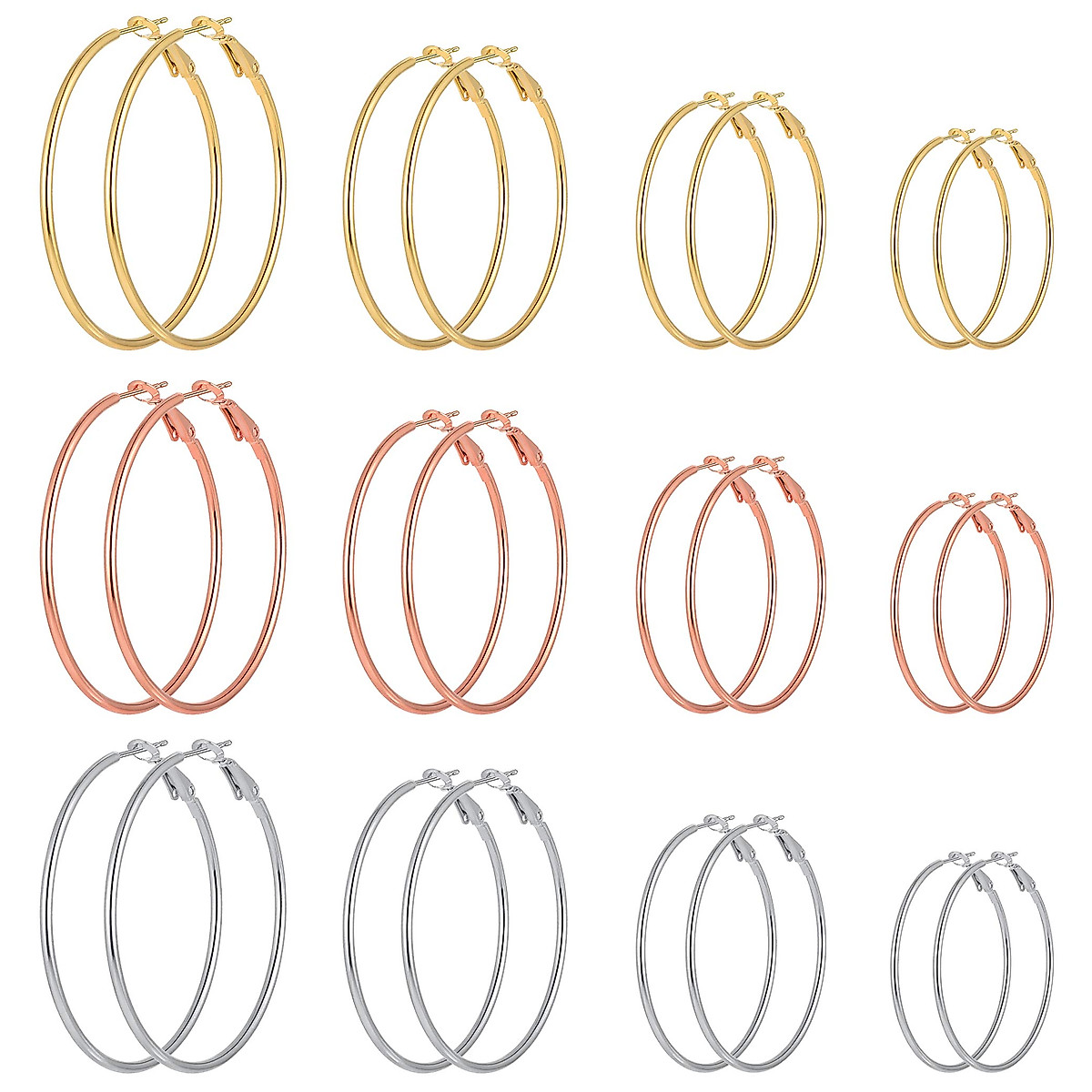 12 Pairs Stainless Steel Hoop Earrings Hypoallergenic Gold Hoops Earrings Set for Women