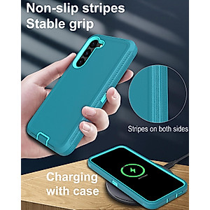 Aliruke for Samsung Galaxy S23-FE Case, with Screen Protector, Dust-Proof Port Cover, Full-Body Silicone Rubber Covered, Military Grade Drop-Proof Shockproof Phone Case for S23 FE 5G, Mint/Teal