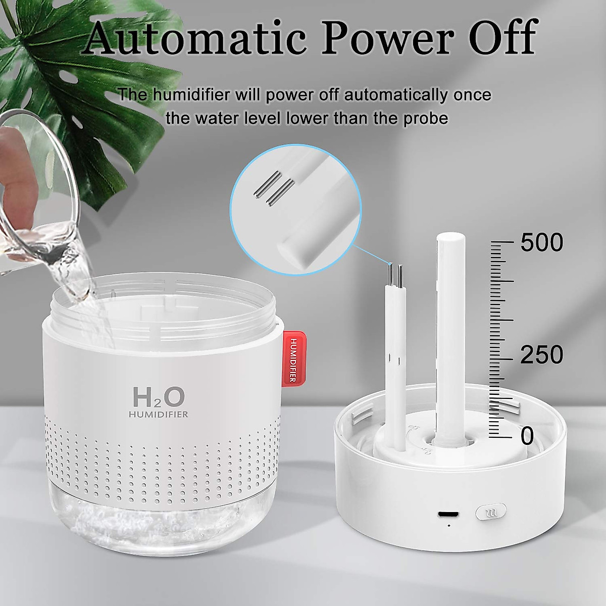 FoPcc 500ml Portable Humidifier, Mini Cool Mist Humidifier with Night Light, USB Personal Humidifier Auto Shut-Off, Ultra-Quiet, 2 Spray Modes, Suitable for Home Baby Bedroom Office Travel (White)