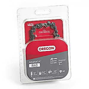 Oregon R40 AdvanceCut Chainsaw Chain for 10-Inch Bar – 40 Drive Link Replacement Chainsaw Blade, .043 Inch Gauge, 3/8 Inch Pitch, fits Remington, Husqvarna, Ryobi and more (R40),Gray