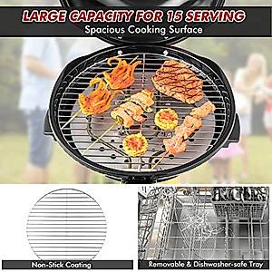 ORALNER Electric BBQ Grill with Stand, Warming Rack & Drip Tray, 15-Serving Electric Griddle Indoor & Outdoor Cooking Grilling Portable Patio Grill, for Balcony, Garden, Apartment, 1600W (Black)