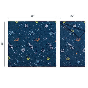 Wake In Cloud - Sleeping Bag Zippered, Nap Mat with Matching Pillow for Kids Boys Girls Sleepover Overnight Travel Slumber Bag, Rockets Stars Galaxy Space Planet on Navy Blue, 100% Soft Microfiber