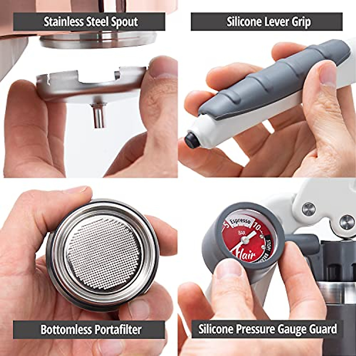 Flair Espresso Maker PRO 2 (White) - An all manual lever espresso maker with stainless steel brew head and pressure gauge