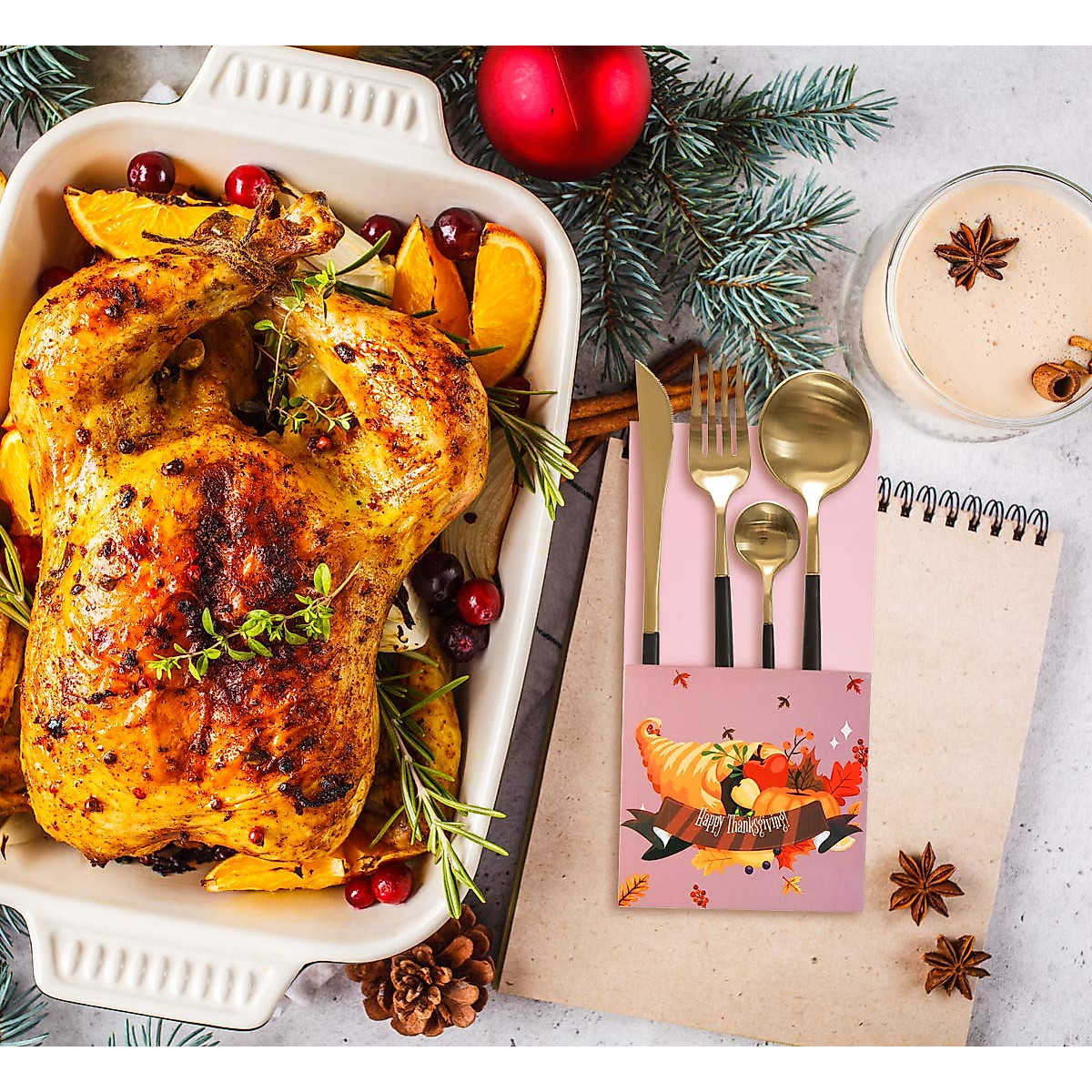 Thanksgiving Silverware Cutlery Holders - Turkey Fall Party Dinner Table Decorations Supplies 24Ct