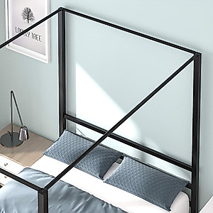 YITAHOME Canopy Bed Frame Metal Four Posters 14 Inch Platform with Built-in Headboard Strong Metal Slat Mattress Support, No Box Spring Needed, Black, Queen Size