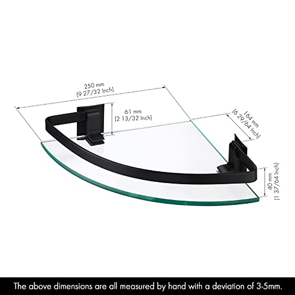 KES Bathroom Tempered Glass Shelf with Rail Extra 8 MM-Thick 2 Pack Aluminum Corner Triangle Storage Organizer Wall Mount Black, A4120A-BK-P2