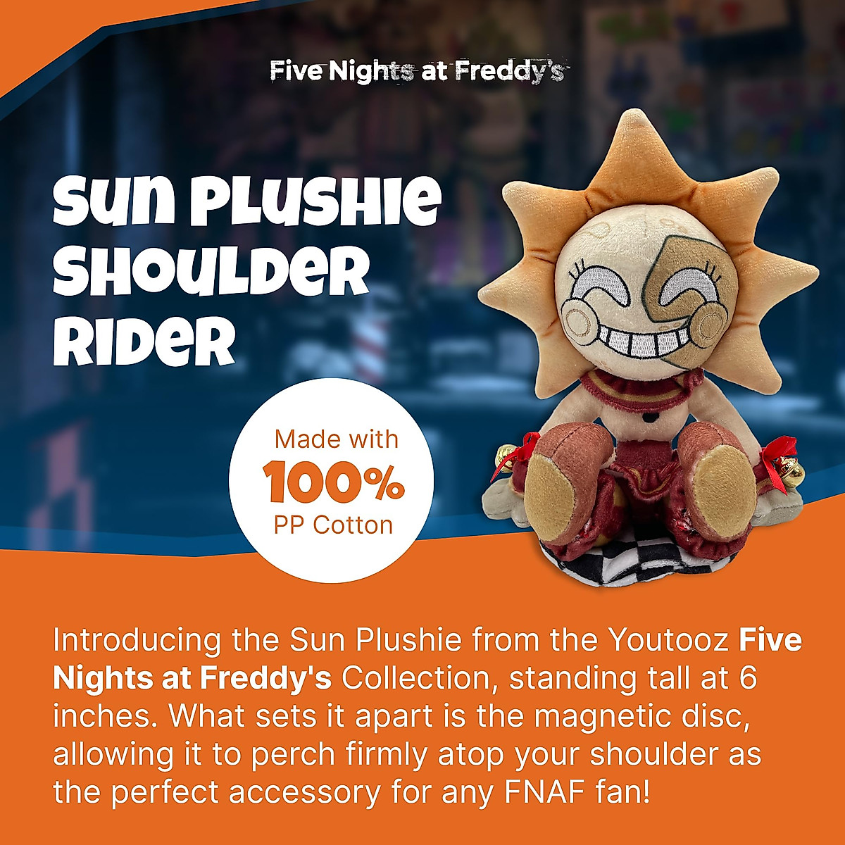 Youtooz FNAF Sun Plush Shoulder Rider 6" inch, Collectible Soft Magnetic Sun Shoulder Rider Plushie from Five Night's at Freddys By Youtooz FNAF Plush Collection