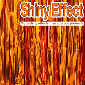 PartyWoo Orange Foil Fringe Curtains, 2 pcs 3.3x6.6 ft Orange Streamers, Fringe Backdrop, Metallic Tinsel Curtains for Birthday Party, Halloween Tinsel Backdrop, Halloween Party Decorations