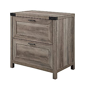 Walker Edison Bergman Modern Farmhouse 2-Drawer File Cabinet with Metal Accents, 30 Inch, Grey Wash