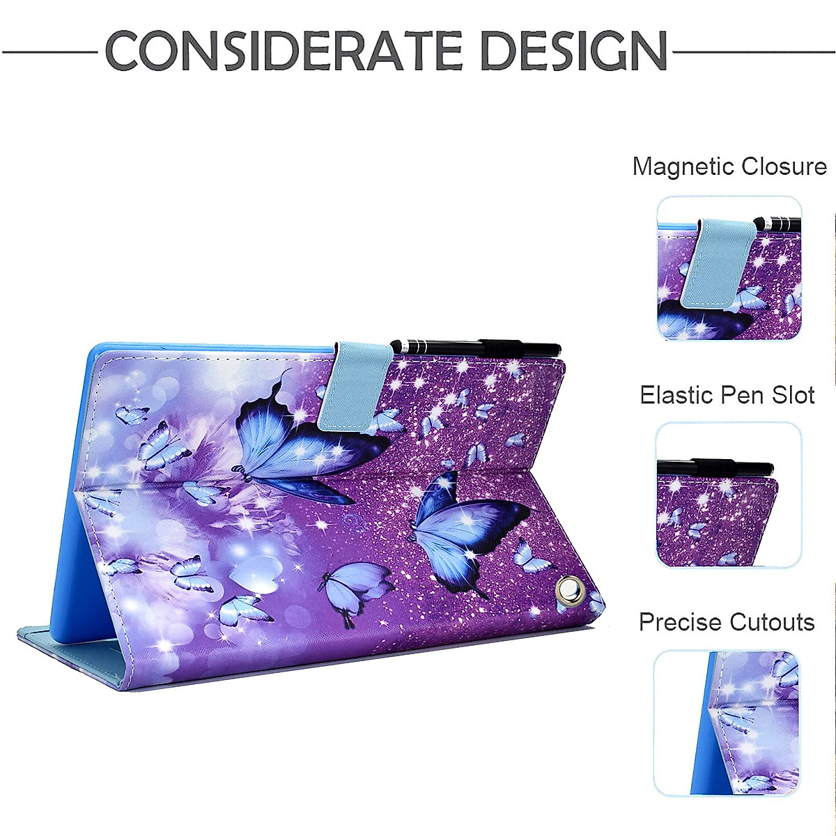 Case for Kindle Fire HD 10 Tablet & Fire HD 10 Plus (13th/11th Generation 2023 2021 Release) Cover Case, Funut Premium PU Leather Stand Folio Cover with Auto Wake/Sleep, Purple Butterfly