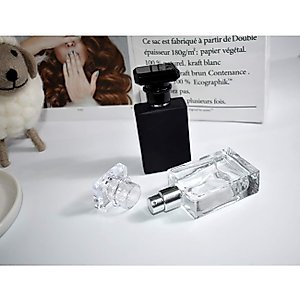 4 Pack-30ML +10ML Flint Glass Refillable Perfume Bottle, Square Portable Cologne Atomizer Empty Bottle with Spray Applicator For Travel (Transparent and Black)