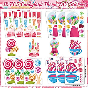 Erweicet Candyland Party Favors Sweet Lollipops Slap Bracelets DIY Stickers Temporary Tattoos Keychains Plastic Straws Gift Bags for Kids Girls Sweet Candy Theme Birthday Party Baby Shower