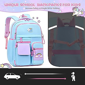 BYXEPA Girls Backpack, School Kids Backpacks for Girls, Cute Book Bag with Compartments for Girl Kid Students Elementary School, Kids' School Bag, Solid Blue