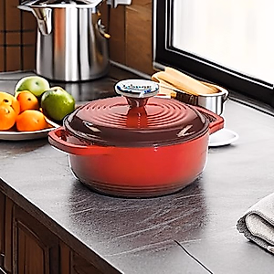 Lodge 1.5 Quart Enameled Cast Iron Dutch Oven with Lid – Dual Handles – Oven Safe up to 500° F or on Stovetop - Use to Marinate, Cook, Bake, Refrigerate and Serve – Red